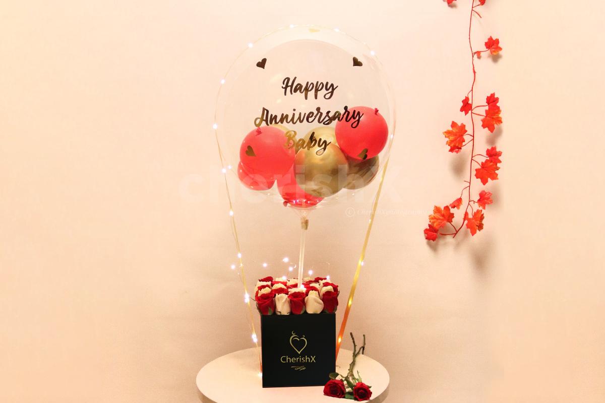Choose a Red & Gold Balloon Bucket as a gift for your special one ...