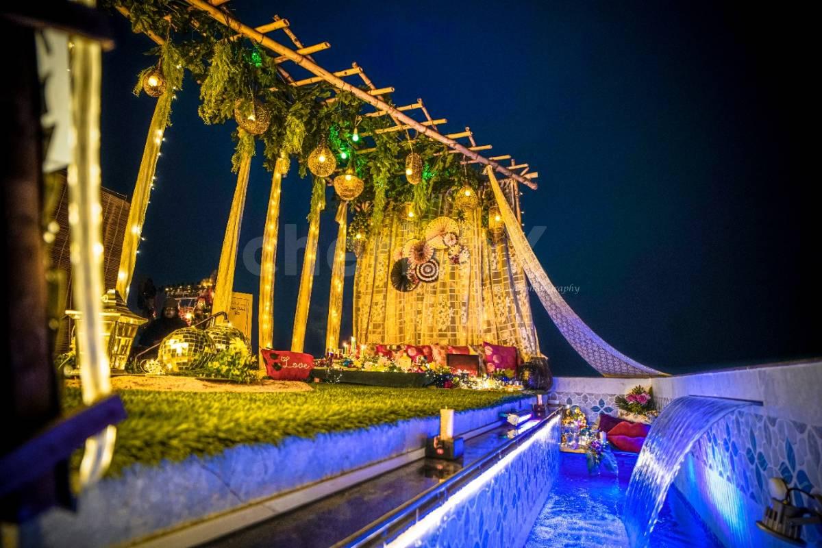 Rooftop Romantic poolside bali themed dinner | Jaipur