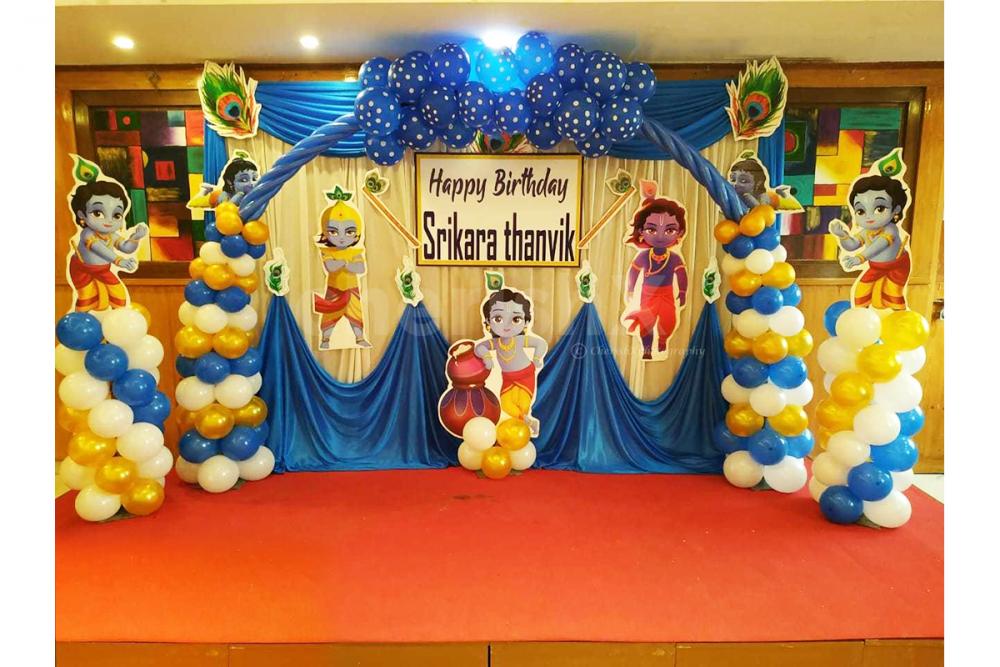 Krishna Theme Decoration for your kids birthday | Bangalore