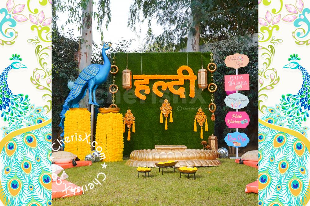 Peacock Theme Haldi decor is the most elegant choice you can make for ...