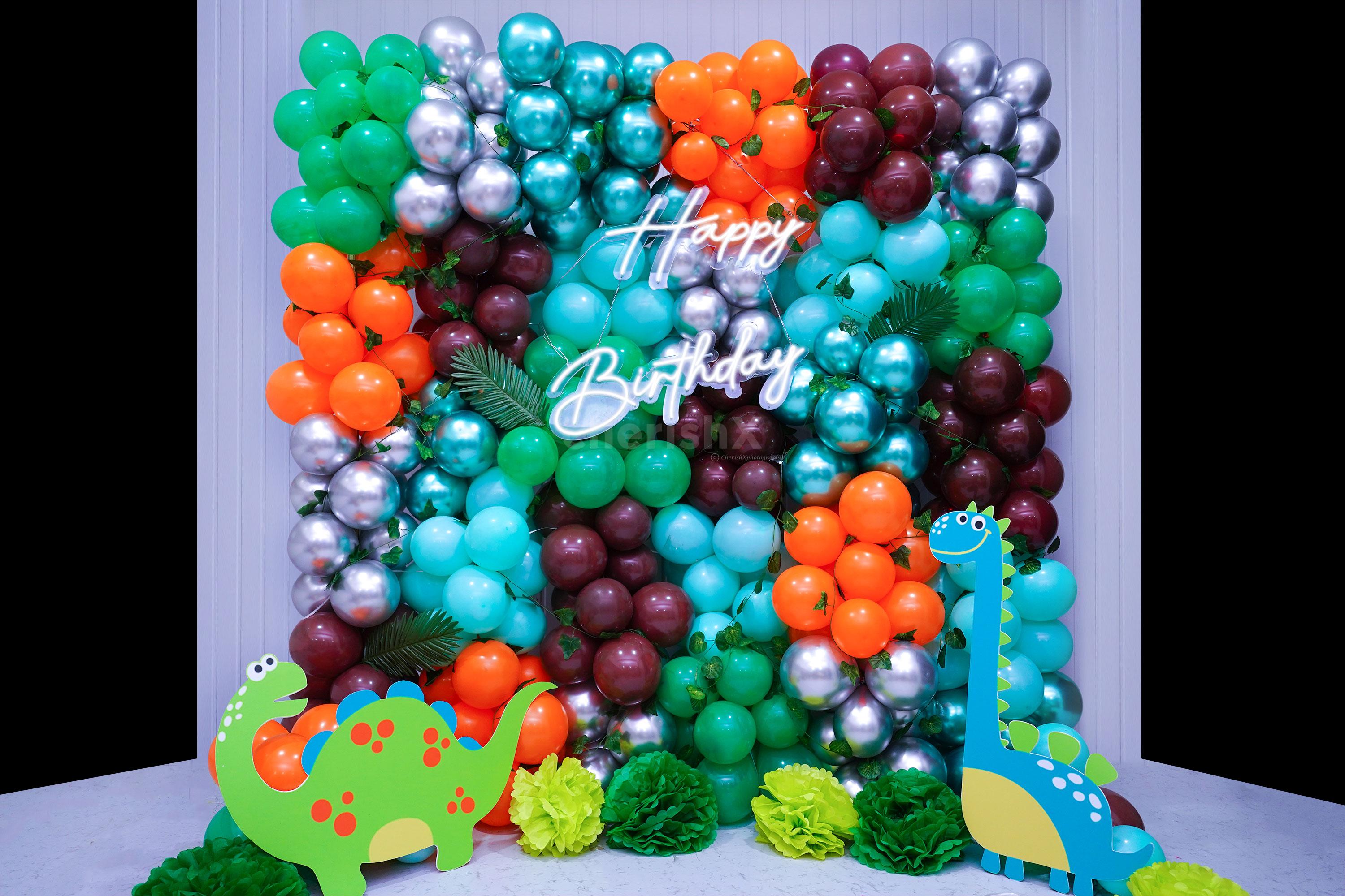 Unlock your kids' happiness with the dino theme balloon wall on their ...