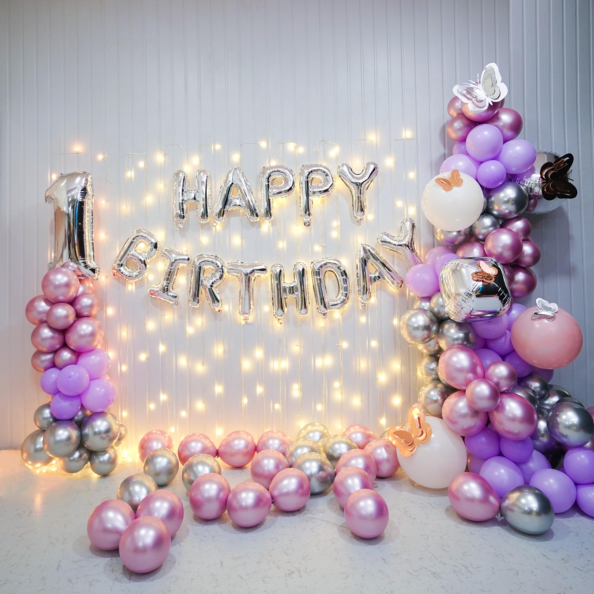 Pretty Shimmering Lavender Rose Birthday Decoration Backdrop | Bangalore