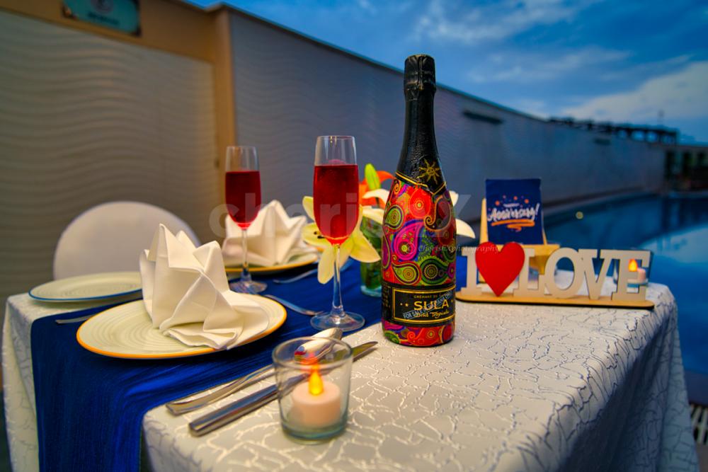 Dreamy romantic poolside proposal dining at Radisson, Udyog Vihar ...